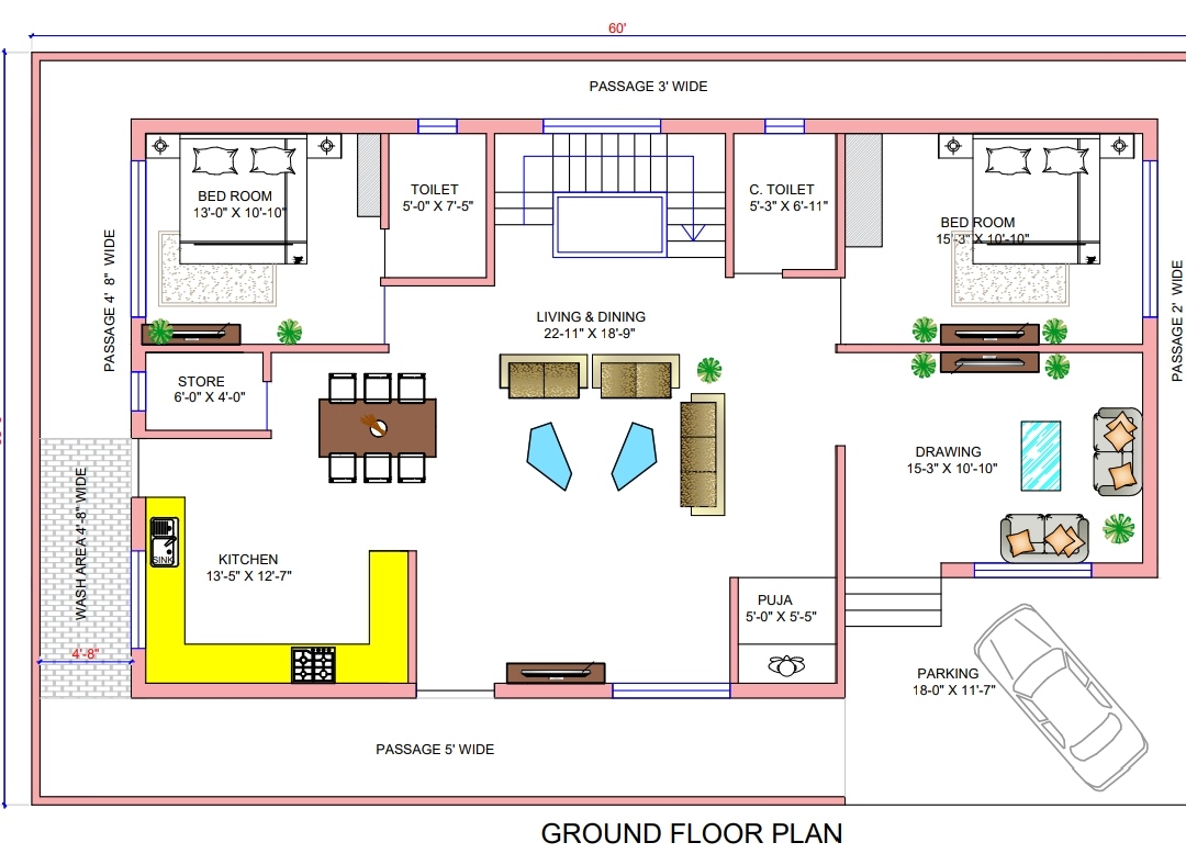 60x50 Elevation Design Indore - 60*50 House Plan India