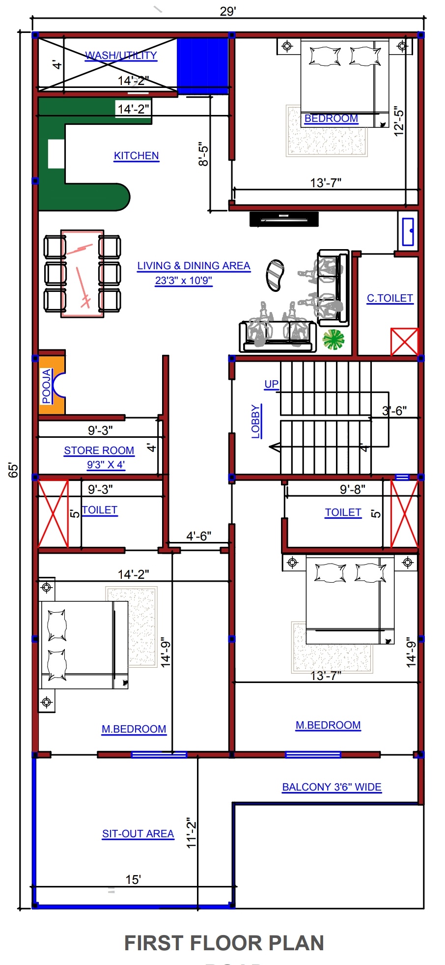 29x65 Elevation Design Indore - 29*65 House Plan India