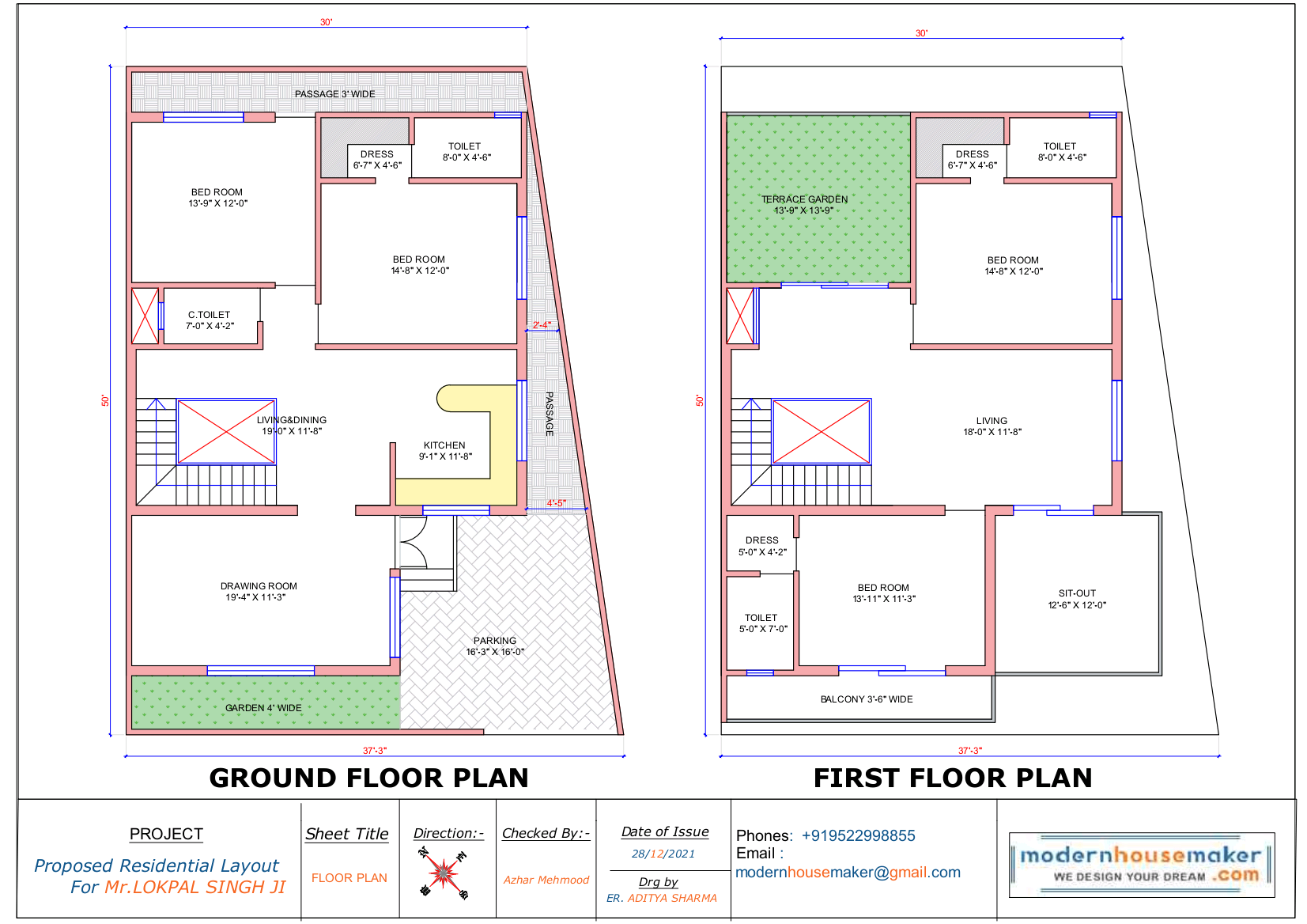33x50 Elevation Design Indore - 33*50 House Plan India