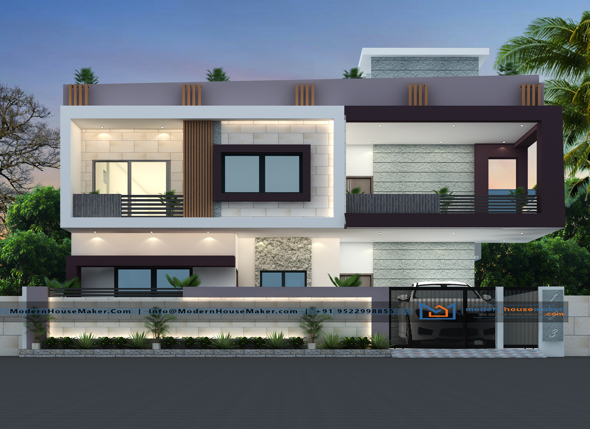 52x55 Elevation Design Indore - 52*55 House Plan India